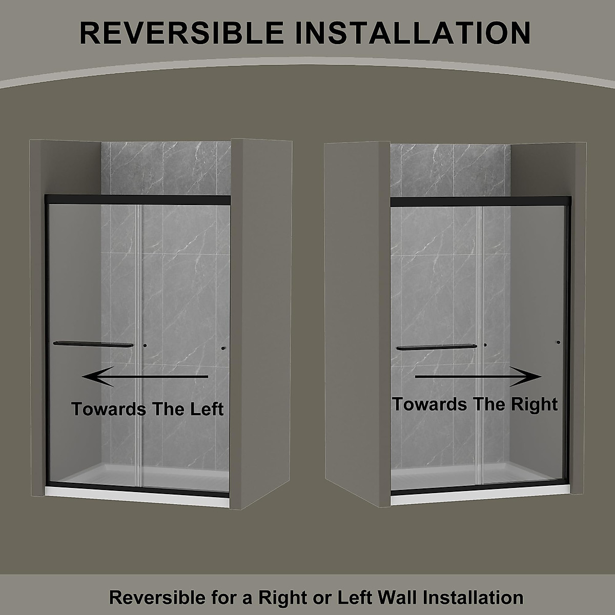 Gxcevsou 44-48" W x 72" H Semi-Frameless Sliding Shower Door, Glass Shower Door with 1/4'' (6mm) Clear SGCC Tempered Glass, Matte Black Finish, Shower Doors can be Installed Left and Right