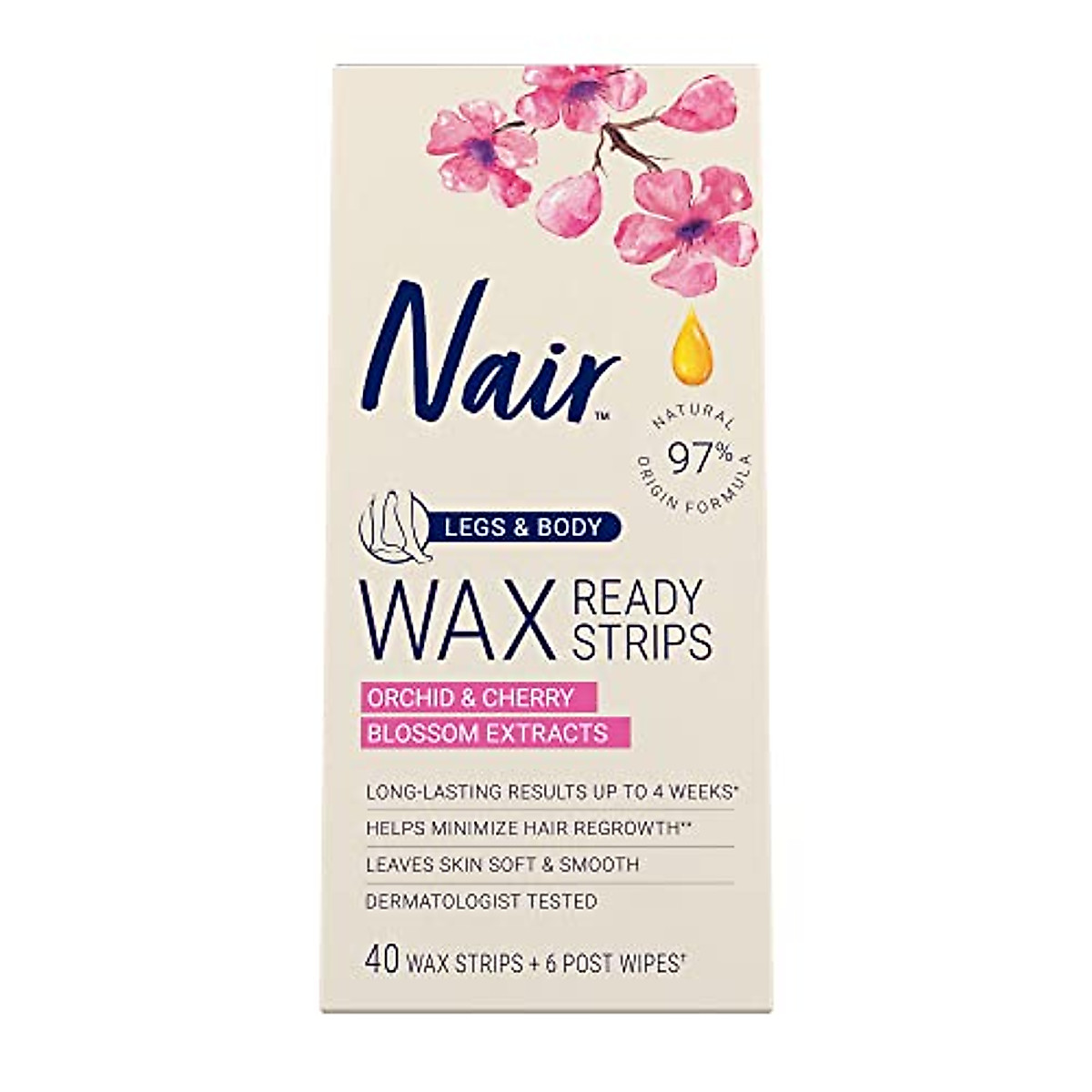Nair Hair Remover Wax Ready- Strips for Legs & Body, 40 CT Set of 3