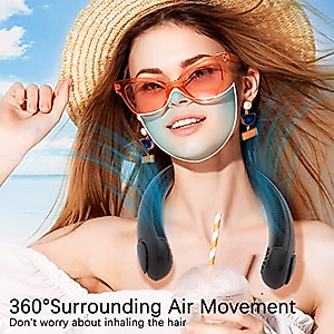 Nopligen Portable Neck Fans, Hands Free Bladeless Fan 4000 mAh Battery Operated Wearable Fan 3 Speeds Rechargeable Leafless Ultra-Quiet for Travel Outdoor (Black)