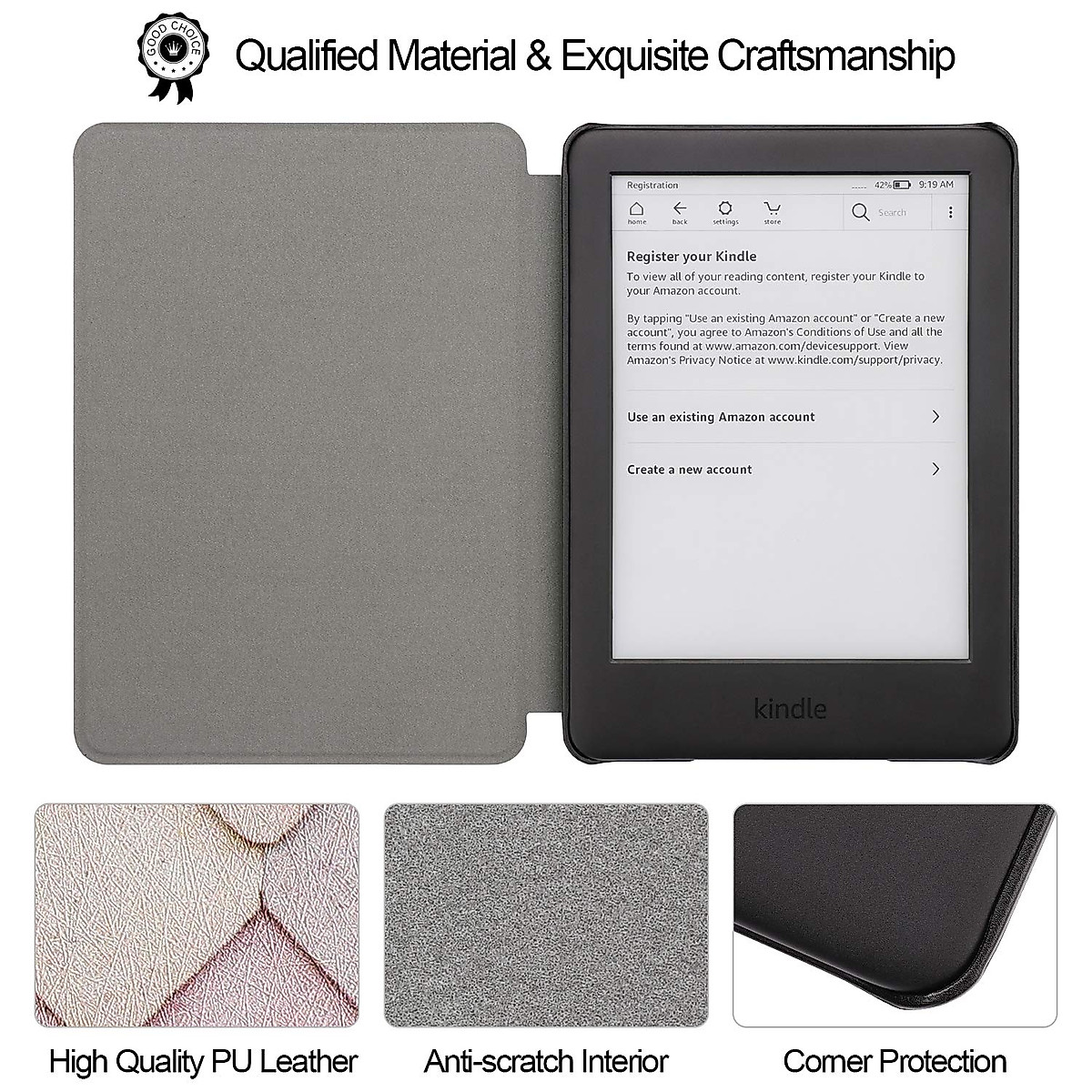 WALNEW Cover Case Only for Kindle (Model No. J9G29R) 10th Gen 2019 Released - Slim Auto Wake/Sleep Protective PU Leather Case for Kindle 2019