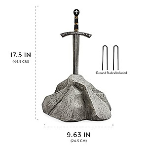 Esterno Sword in Stone Garden Statue (17x10x11 Inches), Arthurian Legend Yard Ornament Decor, Gray