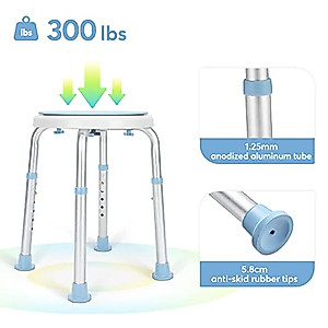 OasisSpace 360 Degree Rotating Shower Chair, Tool Free Adjustable Shower Stool Tub Chair and Bathtub Seat Bench with Anti-Slip Rubber Tips for Safety and Stability