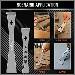 HORUSDY 2-Piece Stainless Steel Pry Bar Scraper Set, 6-11/16” and 9-1/2” Flat Pry Bar