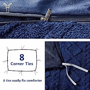 Topcee Navy Blue Duvet Cover Queen Size-Tufted Queen Duvet Cover Set - Extremely Fluffy Soft Plush, 3 Pieces with Zipper Closure (1 Bedding Duvet Cover 90x90 inches and 2 Pillow Shams)