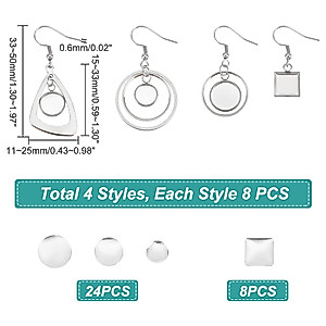 UNICRAFTALE 12 Pairs 4 Styles Glass Blank Dome Dangle Earrings Stainless Steel Earring Bezel Settings Triangle Ring Square Cabochon Base Trays DIY Ear Hooks Findings for Jewelry Making