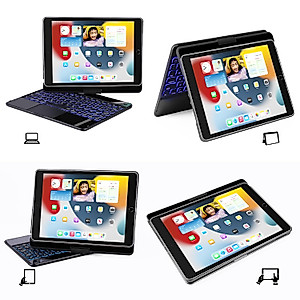 LENRICH Keyboard case for iPad 9th Generation 10.2 inch 2021/ 8th Gen 2020/7th 2019/iPad air 3rd/iPad pro 10.5 2017, Multi Touchpad 360 Swivel Light Thin Cover Backlight