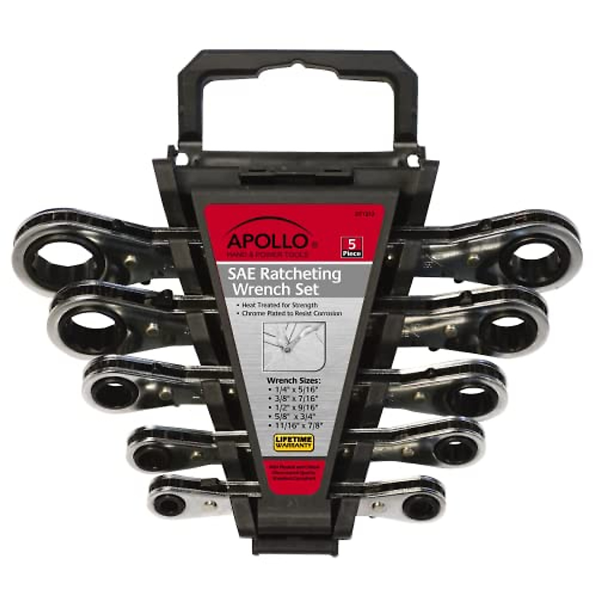 Apollo Tools DT1212 SAE Ratcheting Wrench Set, 5-Piece, Black