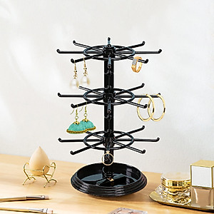 BestAlice 2 Tier Jewelry Rack, Rotating Jewelry Display Stand, Necklace Holder Rack Fashion Counter Jewelry Tree Stand, Adjustable ABS Jewelry Holder for Necklaces, Bracelets, Earrings, Ring