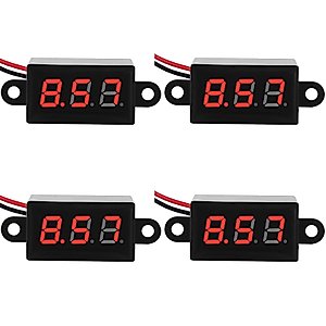 4pcs Mini Digital DC Voltmeter 0.28 Inch Two-Wire DC 3.0V-30V Digital Voltmeter Waterproof Dustproof and Drop Resistant Voltmeter Display Voltage Tester Meter (Red)