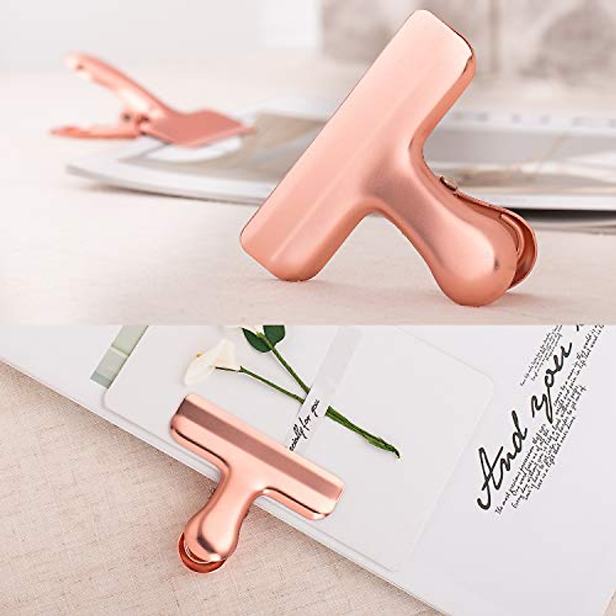 Whaline Stainless Steel Chip Clips Set, Rose Gold Chip Bag Clips Heavy Duty Food Clips Round Edge Air Tight Seal Grip for Home Office Kitchen Home Usage Storage (8 Pieces of the Size 3'')