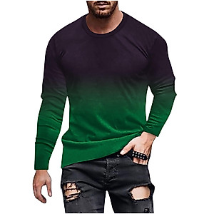 long sleeve tee shirts for men 2023 Mens Long Sleeve Shirts Casual Gradient Color Loose Pullover Graphic Tee Shirts Fall Fashion Athletic Sweatshirts mens black dress shirts long sleeve Green L