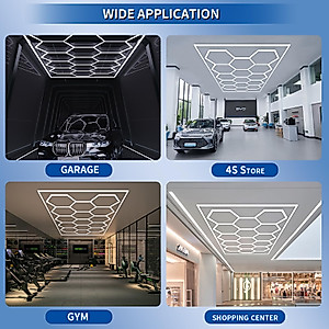 Hexagon Garage Lights, Honeycomb Hexagon Led Garage Light 14 Grid, High Brightness 672W 86400 Lumens Hexagon Light for Garage, Warehouse, Auto Beauty Shop, Work Shop