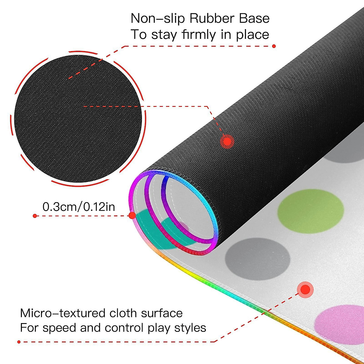 Polka Dot Wireless Charging Mouse Pad for Mobile Phone Extra Large Gaming Mousepad with 13 Lighting Modes Mouse Mat for Gaming MacBook PC Laptop Desk Office Home