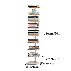 Aurorize Metal Spine Book Tower,Modern Vertical Bookshelf Tower,Floor-to-Ceiling Invisible Bookshelf,for Home Office,Living Room,Bedroom,Kitchen,Gold-13.7x11x59in