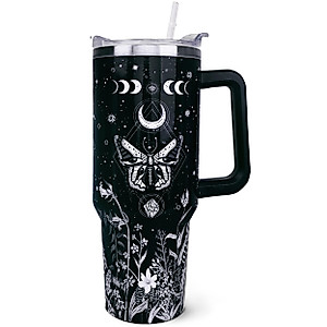 ZNYYZYBA 40 oz Tumbler with Handle and Straw, 40oz Goth Tumbler with Handle Insulated Leak Proof Travel Coffee Mug, Reusable Stainless Steel Tumblers