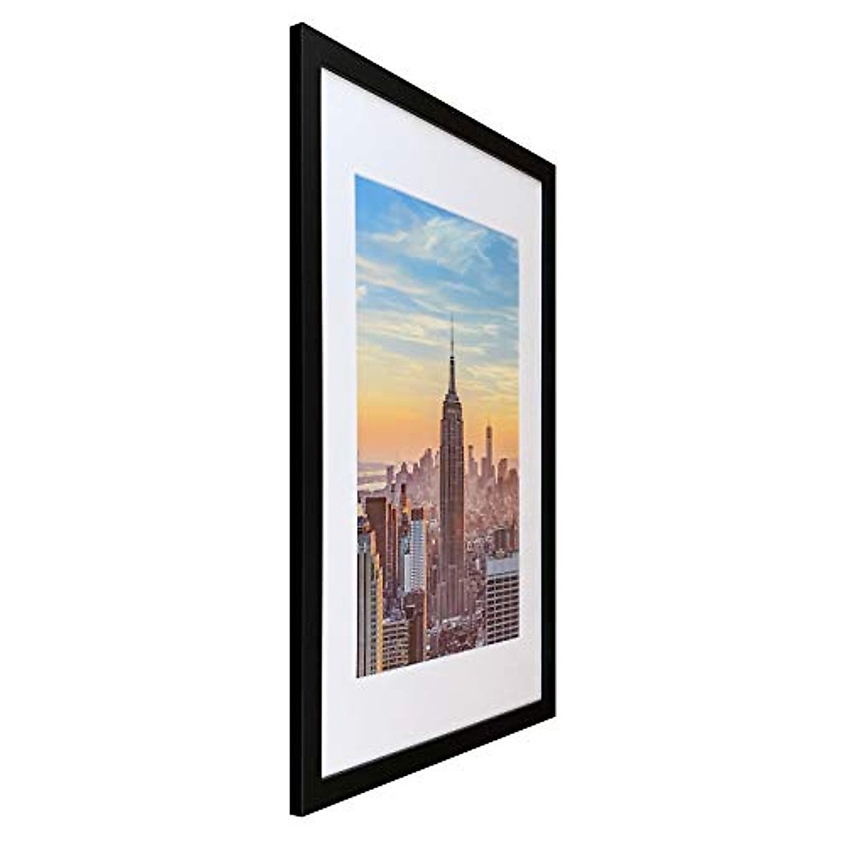 Frame Amo Black 16x24 Picture Frame, 11.5x17.5 White Mat Opening for 12x18 Image, 1 Inch Border, Acrylic Front