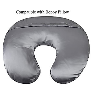 Satin Nursing Pillow Cover Set 2 Pack Ultra Soft Silk Compatible with Boppy Pillow Protect for Baby Hair and Skin Grey & Pink