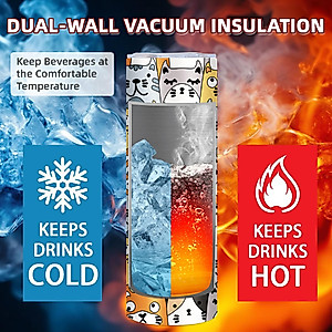 MoYueno Cat Mugs for Cat Lovers, Slim Kitty Tumbler with Lid & Straw & Brush, Kitty Coffee Mugs for Animal Lovers, Color Animal Tumbler 20 Oz