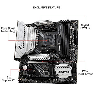 MSI MAG B550M Mortar WiFi Gaming Motherboard (AMD AM4, DDR4, PCIe 4.0, SATA 6Gb/s, M.2, USB 3.2 Gen 2, AX Wi-Fi 6, HDMI/DP, Micro-ATX, AMD Ryzen 5000 Series Processors)