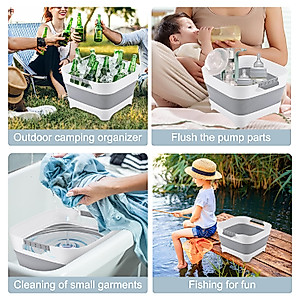 Goderewild 2024 Upgraded 2.4 Gal (9L) Collapsible Dish Basin with Drain Plug, Space Saving Multiuse Foldable Sink Tub, Dishpan, Beverage Tubs for Camping, Vegetable Washing, RV (Gray)