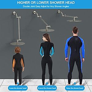 Lordear Shower Extension Arm Brushed Nickel,11 Inch Wall Mounted Extender Rainfall Adjustable Extension Shower Head Arm, Easy for Any Shower Angles