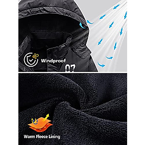 FREE SOLDIER Boys Girls Waterproof Ski Jacket Fleece Lined Warm Winter Snow Coat Kids Winter Jacket with Detachable Hood(Black,6-7/Boy)