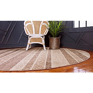 Unique Loom Autumn Collection Warm Toned Casual Striped Beige Round Rug (3' 3 x 3' 3)