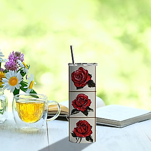 red roses insulated tumblers coffee cup Gift，red roses Drinking Glasses-Tea Cup-Coffee Mug tumbler with lid and straw 20 oz insulated tumbler cups