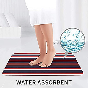 Kuroseha Red White Navy Blue Stripes Nautical Stripe Bathroom Rugs, Ultra Soft Non Slip and Absorbent, Velvet Memory Foam Bath Mat. 3 Piece Bathroom Rug