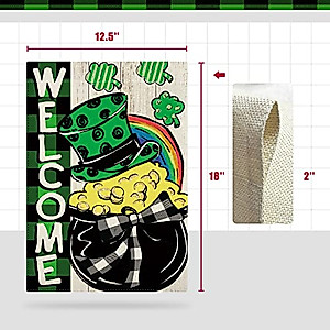 CMEGKE St.Patrick's Day Garden Flag, St Patrick's Day Welcome Gold Coin Pot Garden Flag, Spring Summer Garden Flag Rustic Vertical Double Sided Burlap ST Patricks Day Gold Coin Rainbow Holiday Party Farmhouse Yard Home Outside Decor 12.5 x 18 In