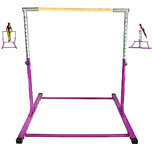 Athletic Bar Gymnastics Kip Bar Horizontal Bar Professional Junior Gymnastic Training High Bar Asymmetric Bar 13 Level Height Adjustable Expandable 3 to 5 FT Indoor Outdoor Use (Purple)