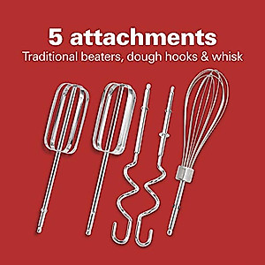 Hamilton Beach Electric Automatic Can Opener, Red & 6-Speed Electric Hand Mixer, Beaters and Whisk, with Snap-On Storage Case, Red