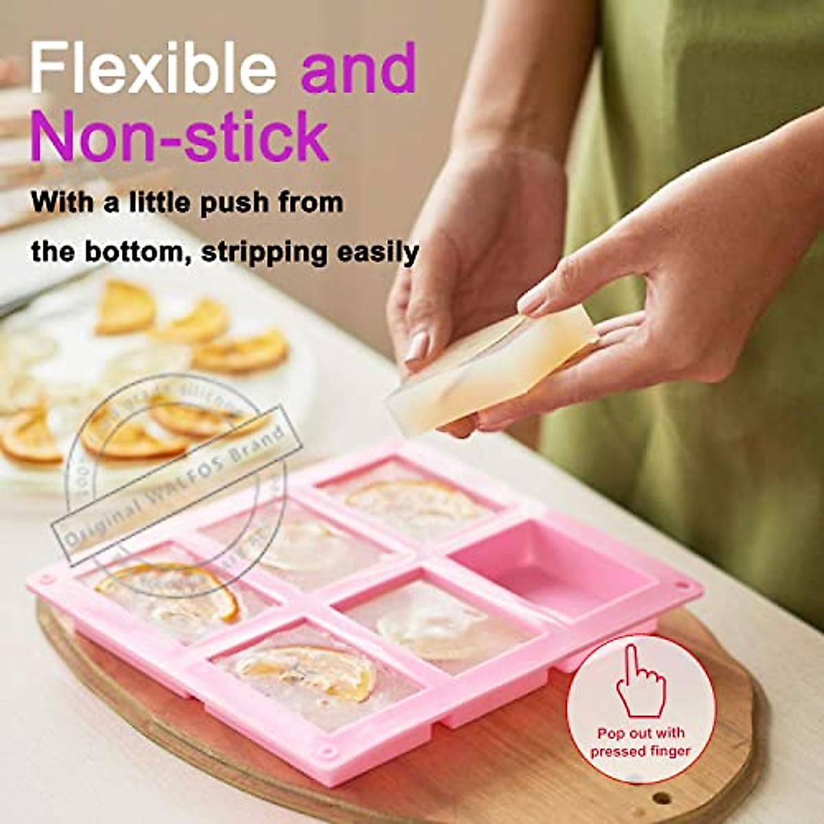 Silicone Soap Molds Set of 3, 6 Cavities Rectangle Silicone Soap Molds for Homemade Craft Soap Mold, Cake Mold, Chocolate Mold ＆ Ice Cube Tray（Blue & Purple ＆ Pink）