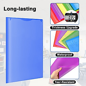 Sooez 5 PCS Colored Folders with Pockets, Customizable Cover Plastic Folders with Pockets, 2 Pocket Plastic Folders with 5 Extra Label Stickers, Durable Plastic Folders for School, Office and Home