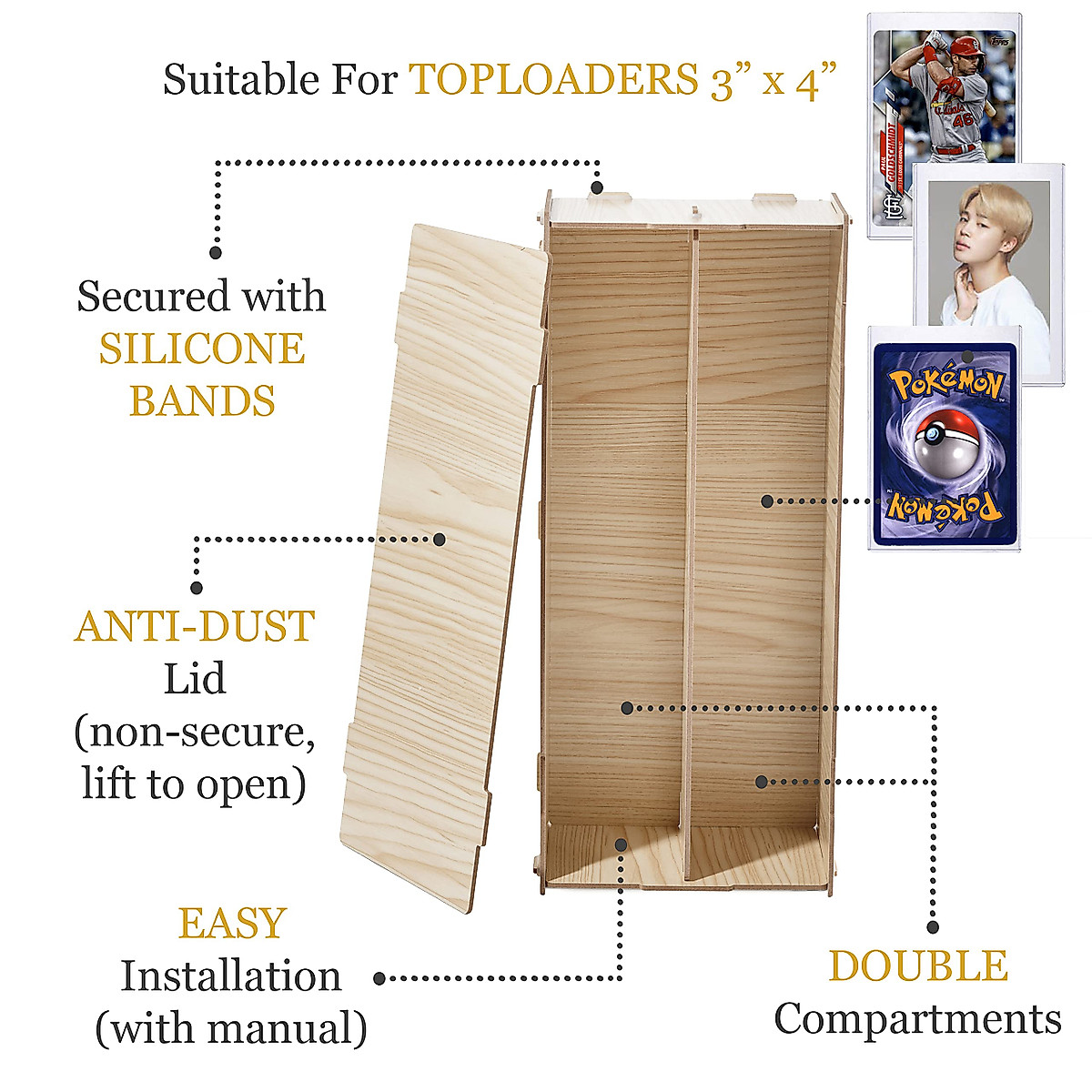 Tapeera 2-Pack Stackable Trading Card Storage Box For Sports Football Baseball Card Storage - Compatible With TCG MTG Pokemon Cards Kpop Photocard Toploaders - Each 1800 Cards With Chalkboard Labels