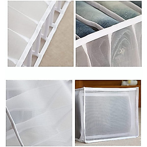 7 Grids Washable Wardrobe Clothes Organizer,Mesh Clothes Storage Organizer for Jeans，Leggings Compartment Storage (2Pcs White, Medium+Large)