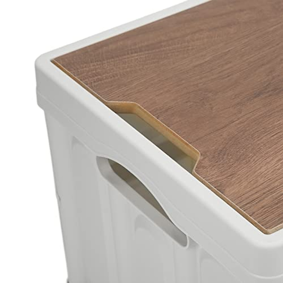 Alomejor 30L Storage Box Crate with Lid Folding Storage Box with Wooden Cover Panel for Home Outdoor(White)