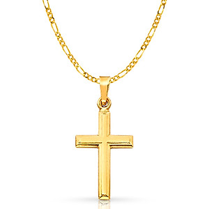 14K Yellow Gold Cross Pendant with 1.9mm Figaro 3+1 Chain Chain Necklace - 22"