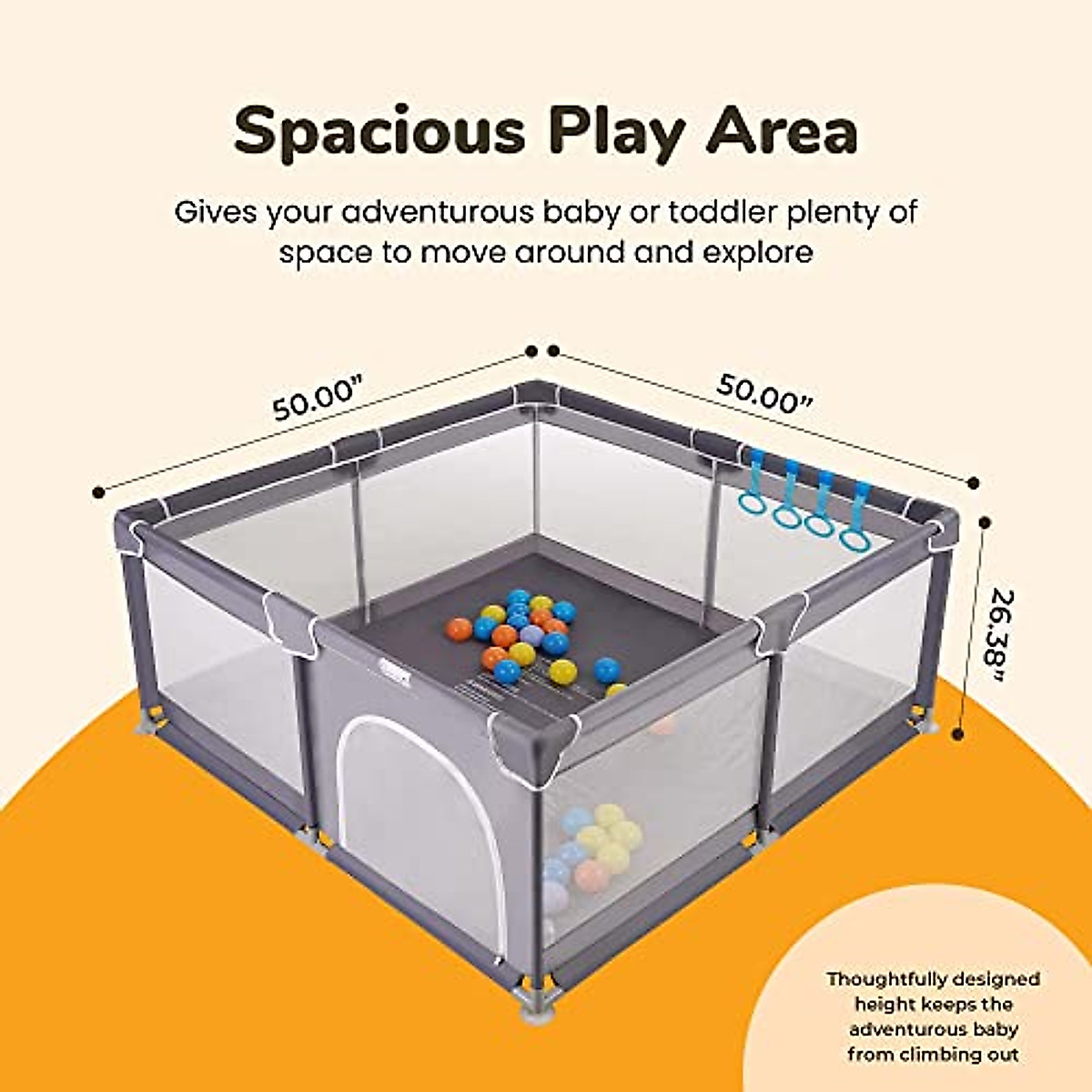Baby Playpen for Babies and Toddlers, 50 x 50 inch Baby Play Yards, Kids Play Pen for Indoor & Outdoor, Large Baby Playpen, Portable Toddler Play Yard with Carrying Bag, Anti-Slip Base, Li'l Pengyu