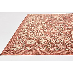 Unique Loom Outdoor Botanical Collection Area Rug - Allover (7' 1" x 10' Rectangle, Terracotta/ Beige)