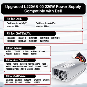 LXun L220AS-00 220W Power Supply Compatible with Dell Inspiron 3647 660s Acer X1420 X3400 eMachines Gateway Series Delta DPS-220UB A Liteon PS-5221-03DF H220AS-00 L220NS-00 650WP P3JW1 R82HS D220ES-01
