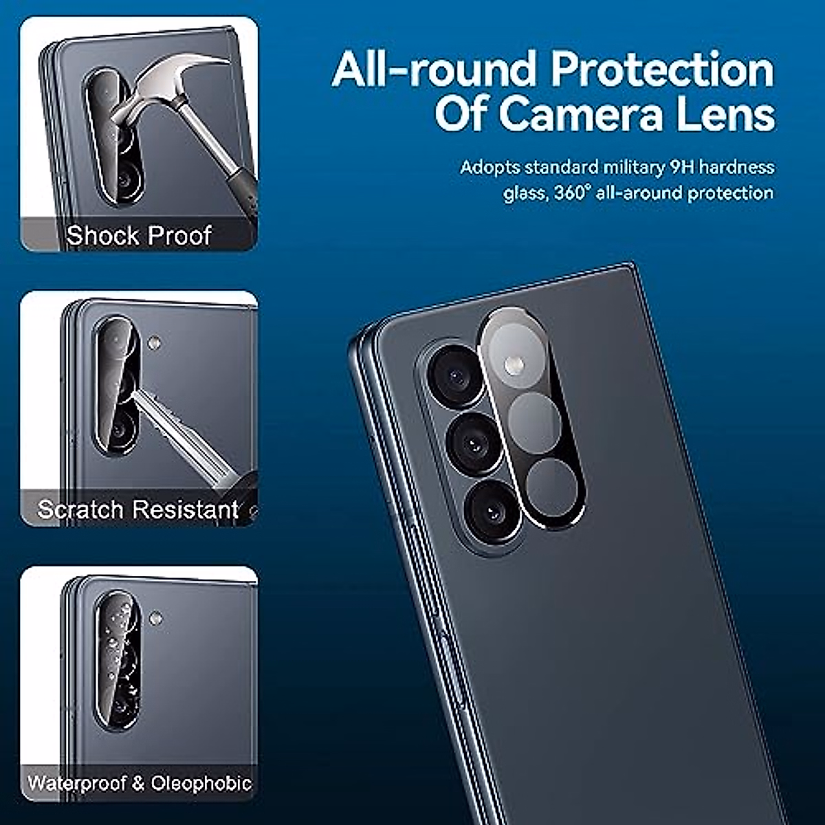 CENMASO [6-in-1] for Samsung Galaxy Z Fold 5 Screen Protector [2 Pack Inside & 2 Pack Front] & 2 Pack Tempered Glass Camera Lens Protector,HD Clear Soft Screen Protector, Case Friendly, Bubble Free