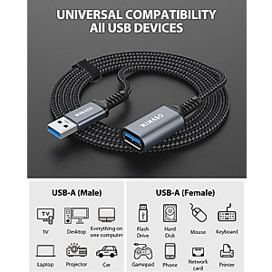 2 Pack 3.3FT + 6.6FT USB 3.0 Extension Cable, NIMASO USB A Male to Female Extension Cord Durable Material Fast Data Transfer Compatible with Printer, USB Keyboard, Flash Drive, Hard Drive, Playstation