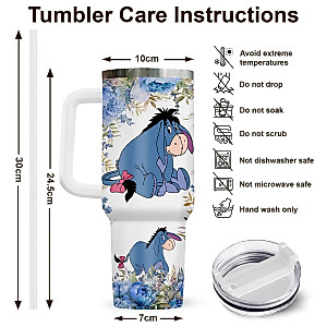 GEPOSTORE Christmas Gifts for Women Girls, Blue Donkey 40oz Tumbler with Handle, Cute Cartoon Character Tumbler, Birthday Gifts for Movie Lover