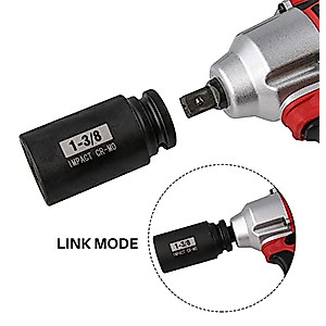 SEKETMAN 7Pcs 1/2" Drive Deep 6-Point Impact Socket Set/Spindle Nut Impact Socket Set, Inch, Cr-Mo,1-3/8-Inch - 1-3/4-Inch