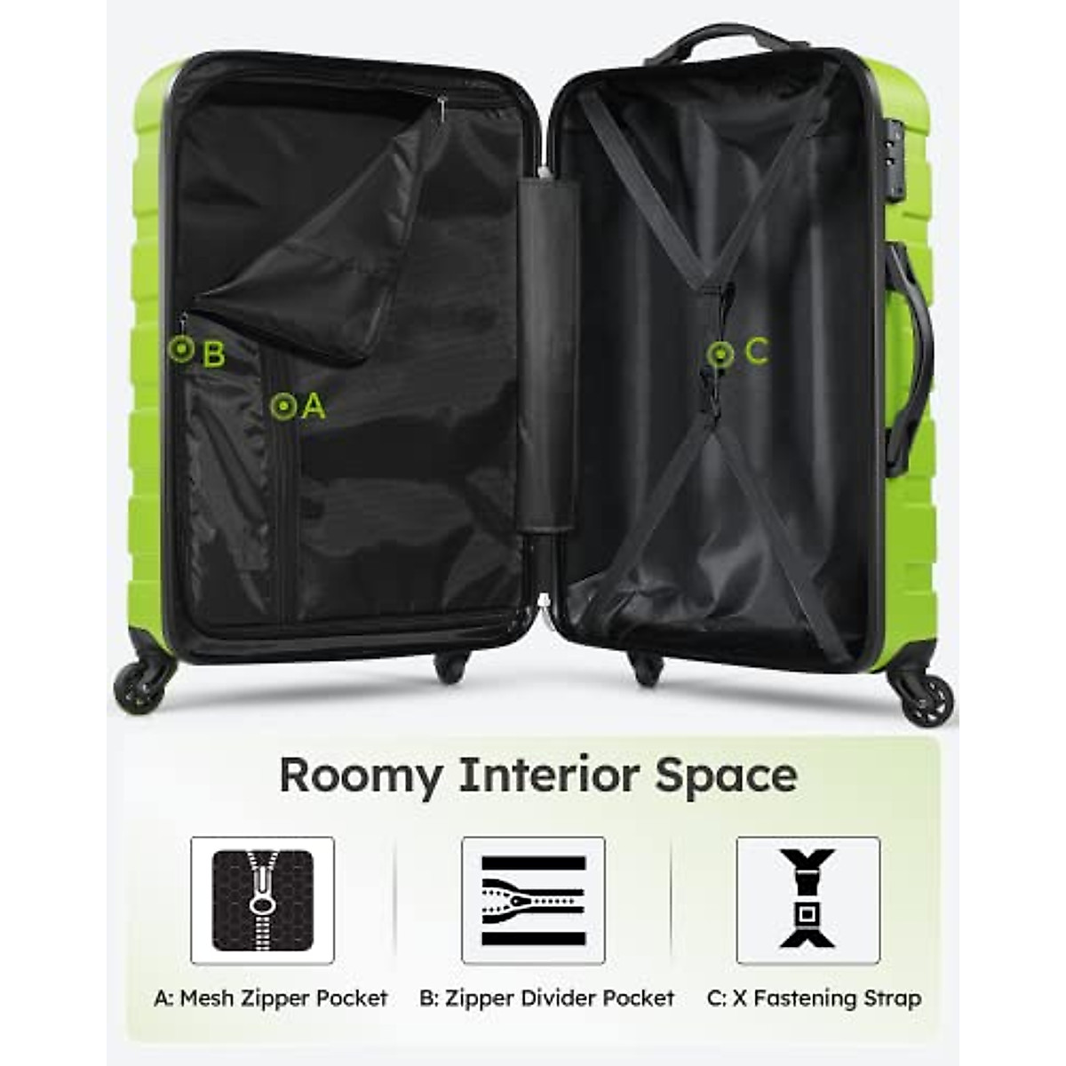 Luggage 3 Piece Sets Hard Shell Luggage Set with Spinner Wheels, TSA Lock, 20 24 28 inch Travel Suitcase Sets (Light Green, 3 Piece Set)…
