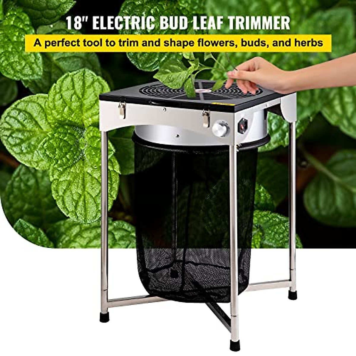 VEVOR Bud Leaf Trimmer, 18 inch Adjustable 3 Speed 110V, Electric Hydroponic Dry or Wet Plant Trimming Machine with Sharp Stainless Steel Blades, Twisted Spin Cut for Flowers, Leaves, Herbs
