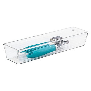 mDesign Plastic Kitchen Cabinet Drawer Organizer Tray - Storage Bin for Cutlery, Serving Spoons, Cooking Utensils, Gadgets - BPA Free, Food Safe, 12" Long, 3 Pack - Clear
