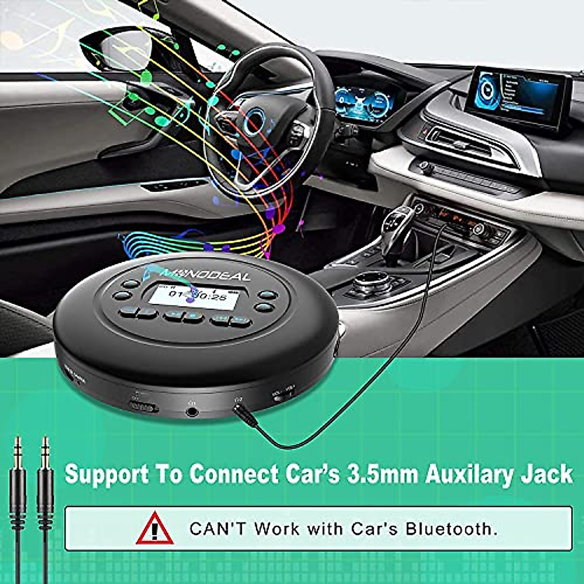 CD Player Portable, MONODEAL Bluetooth CD Player, Rechargeable Compact Small Walkman CD Player with Headphones for Car and Personal Use