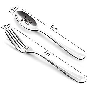 2 Pieces My Mac and Cheese Engraved Stainless Spoon and Fork, Funny Long Handle Dinner Fork Coffee Spoop with Gift Box, Mac and Cheese Lovers Foodie Gifts for Birthday Valentine Christmas